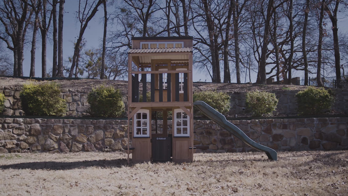 Cliffbrook Wooden Outdoor Playhouse with Slide | KidKraft